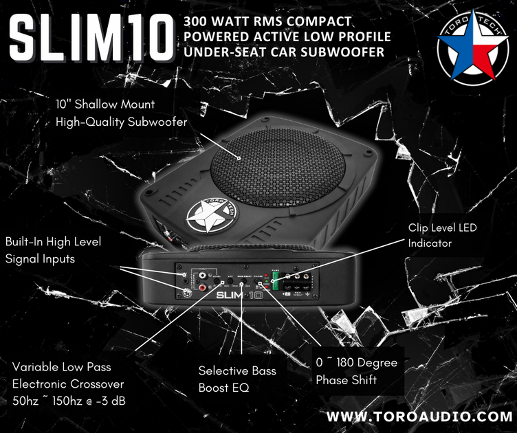 SLIM10 Powered Car Subwoofer | Under Seat Car Subwoofer | 300 Watt RMS ...